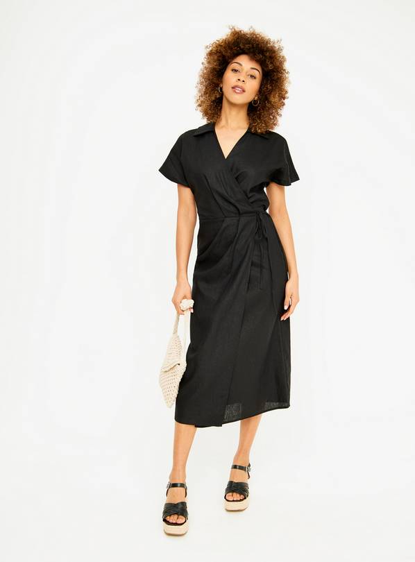 Buy Black Wrap Short Sleeve Dress 16 | Dresses | Argos