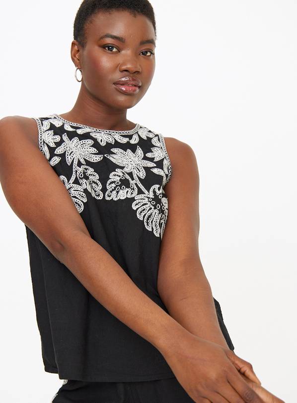 Buy Black Embroidered Coord Shell Top 22 | Shell tops | Argos