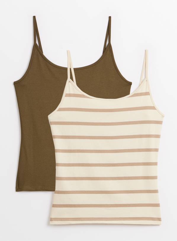 Buy Khaki Stripe Cami Vest Top 2 Pack 26 | Camisoles and vests | Argos