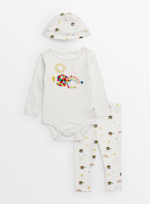 Buy Elmer The Patchwork Elephant White 3 Piece Starter Set 9-12 months ...