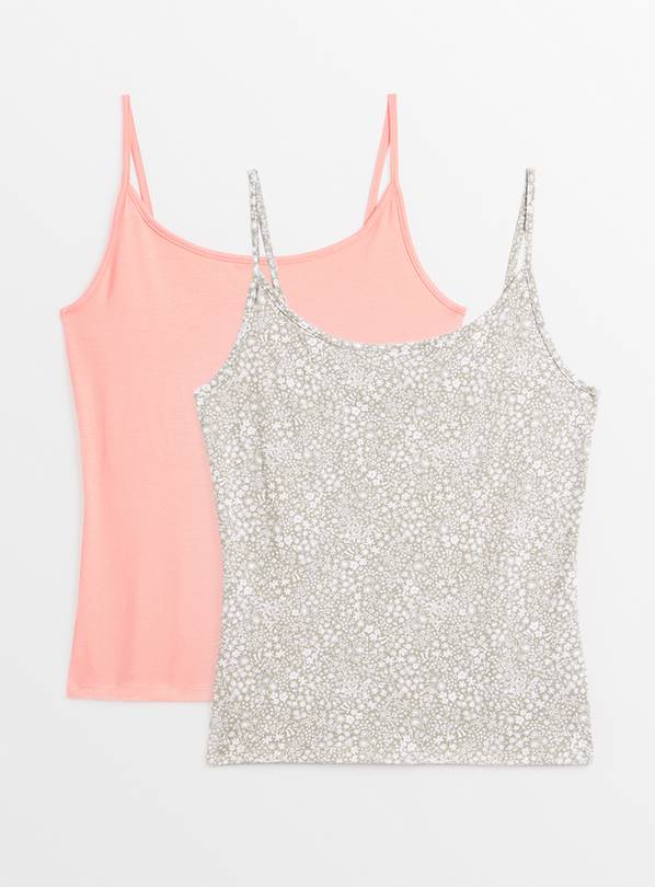Buy Plain Pink & Grey Ditsy Cami Vest Tops 2 Pack 10 | Camisoles and ...