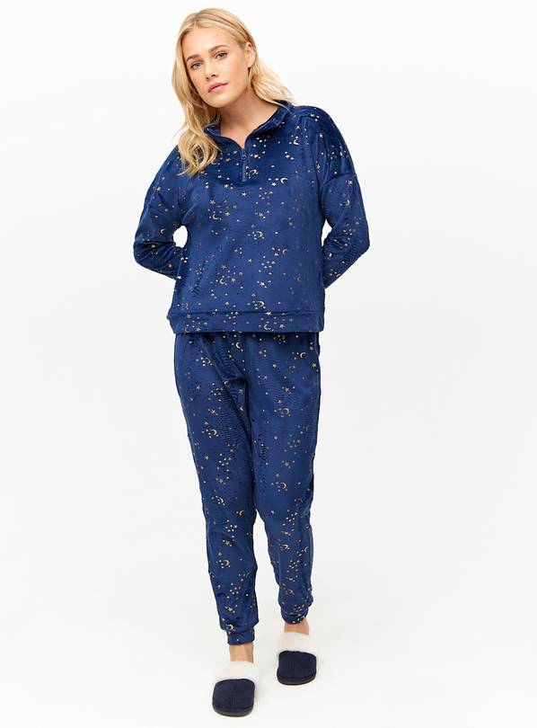 Buy Navy Celestial Foil Slinky Fleece Christmas Pyjamas 12 | Pyjamas ...