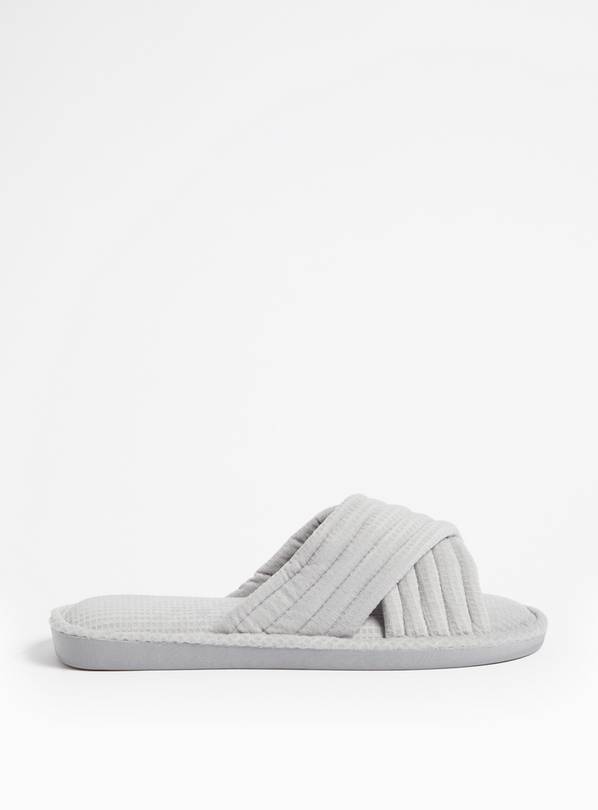 Buy Grey Waffle Open Toe Mule Slippers M | Slippers | Argos