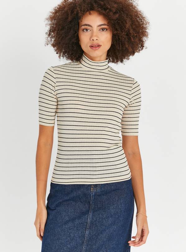 Buy Neutral Stripe High Neck Top 22 | Tops | Argos