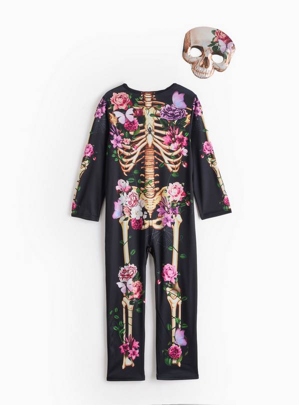 Buy Halloween Floral Skeleton Fancy Dress Costume & Mask Set 7-8 years ...