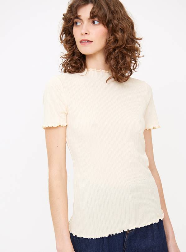 Buy Cream Lettuce Hem Ribbed Top 14 | Tops | Argos