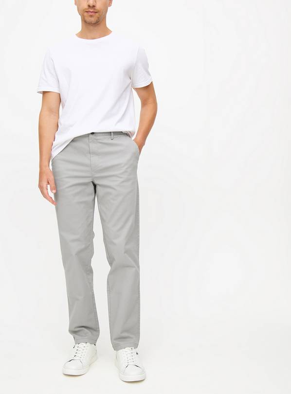 Buy Light Grey Straight Leg Chino Trousers 32R | Trousers | Tu