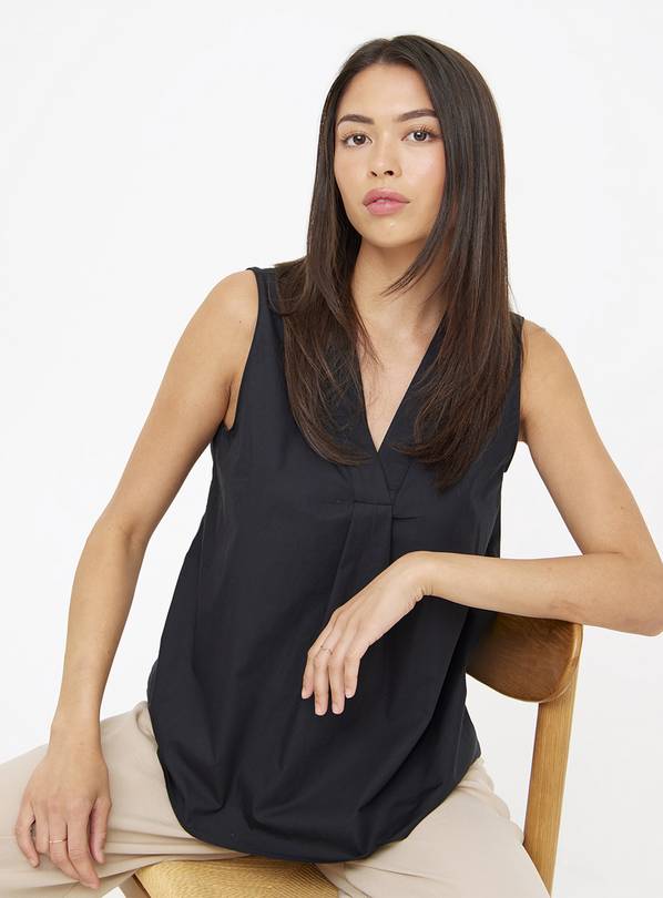 Buy Black Poplin V Neck Shell Top 16 | Shell tops | Argos