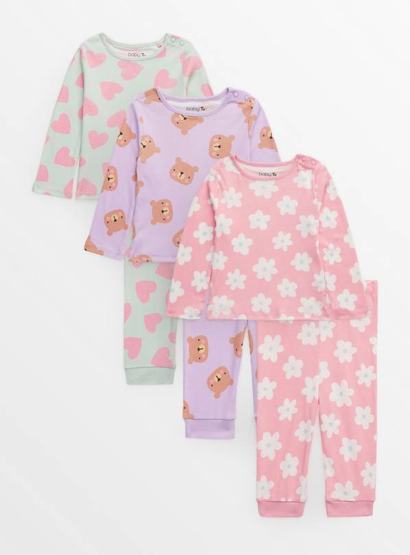 Buy Pastel Ribbed Pyjama Sets 3 Pack 12-18 months | Sleepsuits and ...