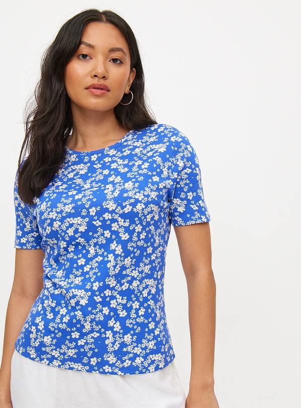 Buy Bright Blue Floral Slim Fit T-Shirt 18 | T-shirts | Argos