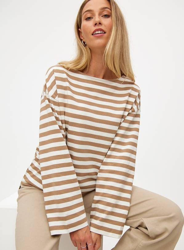 Buy Stone Stripe Long Sleeve Relaxed Fit Top 10 | Tops | Argos