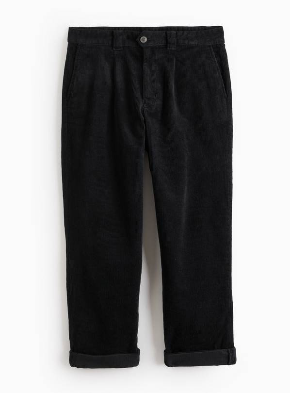 Buy Charcoal Pleat Front Straight Leg Corduroy Trousers 44R | Trousers ...