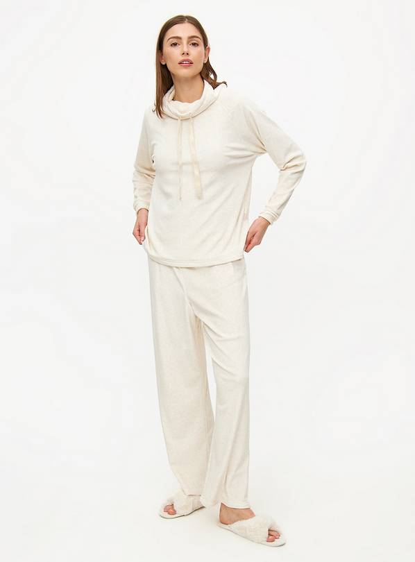 Buy Oatmeal Funnel Neck Slinky Long Sleeve Pyjamas 24 | Loungewear | Argos
