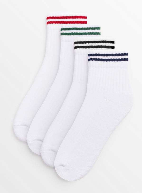 Buy White Dual Stripe Cushion Sole Ankle Socks 4 Pack 4-8 | Socks | Argos