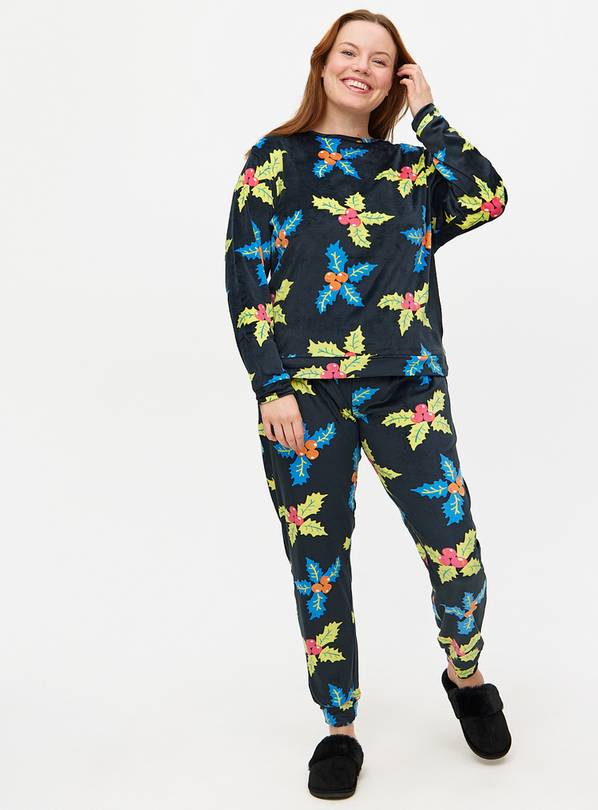 Buy Bright Festive Holly Slinky Fleece Pyjamas S | Pyjamas | Argos