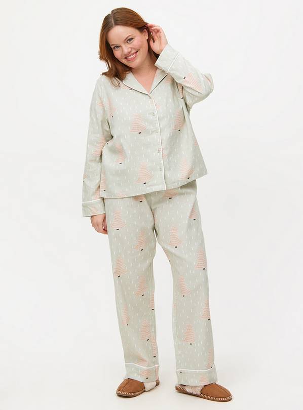 Buy Sage Green Skandi Tree Print Traditional Long Sleeve Pyjamas XL ...