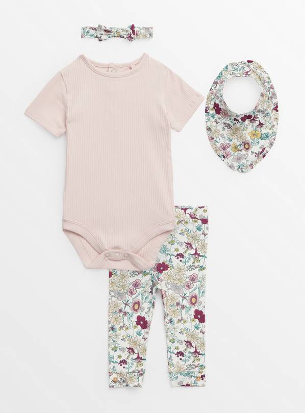 Buy Pink Floral Print 4 Piece Starter Set Up to 3 mths | Outfits and ...