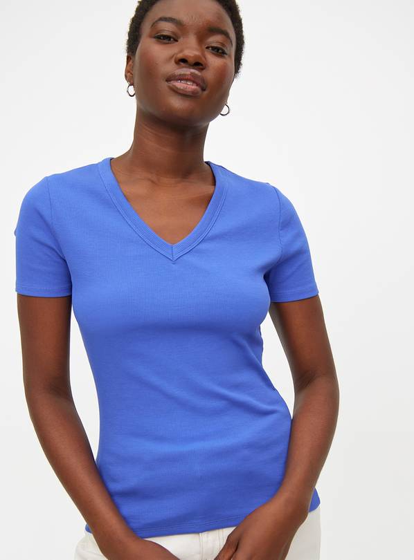 Buy Blue Ribbed Short Sleeve Top 24 | Tops | Argos