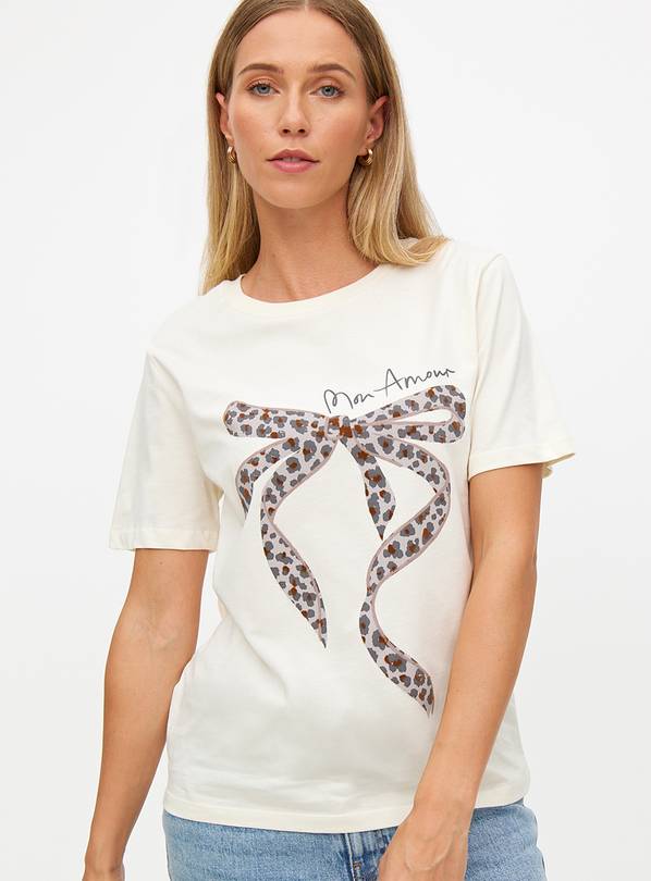 Buy Cream Bow Print Regular Fit T-Shirt 18 | T-shirts | Argos