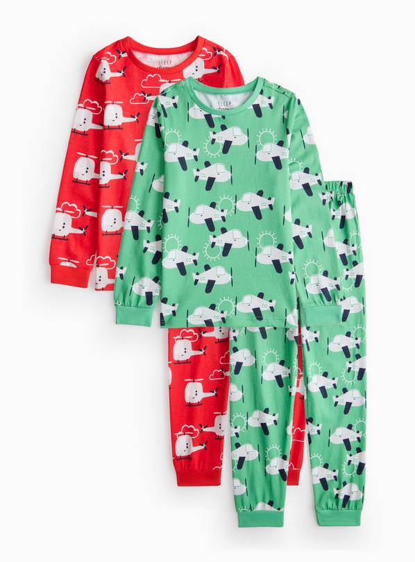 Buy Red & Green Vehicle Printed Pyjama Sets 2 Pack 1-2 years | Pyjamas ...