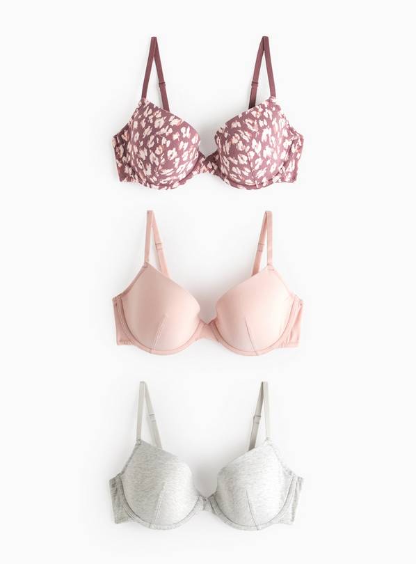Buy Animal Print & Plain Padded T-Shirt Bra 3 Pack 38D | Bras | Argos