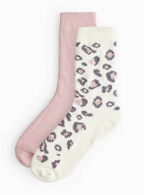 Buy Leopard Print & Pink Cosy Socks 2 Pack 4-8 | Socks | Argos