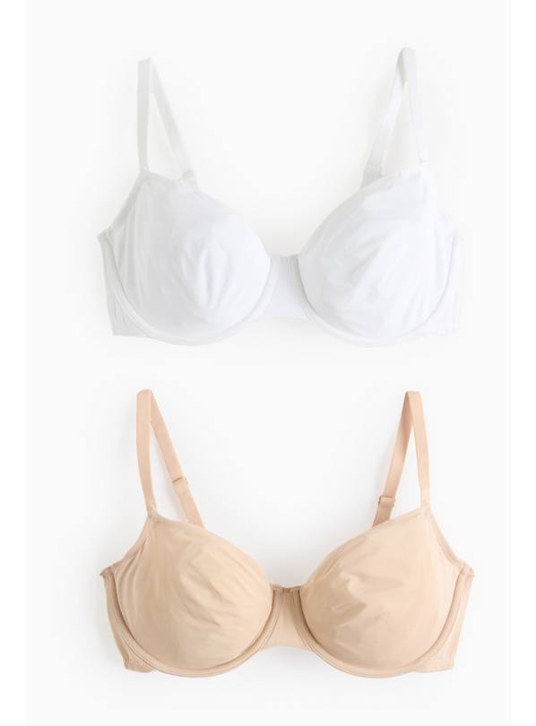 Buy DD+ Beige & White Moulded T-Shirt Bra 2 Pack 34DD | Bras | Argos