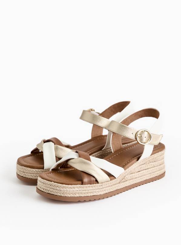 Buy Tan & Gold Raffia Low Wedge Sandals 3 | Sandals | Argos