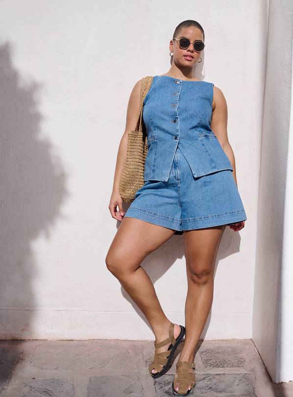 Buy Mid Washed Pleated Co-ord Denim Short 22 | Shorts | Argos