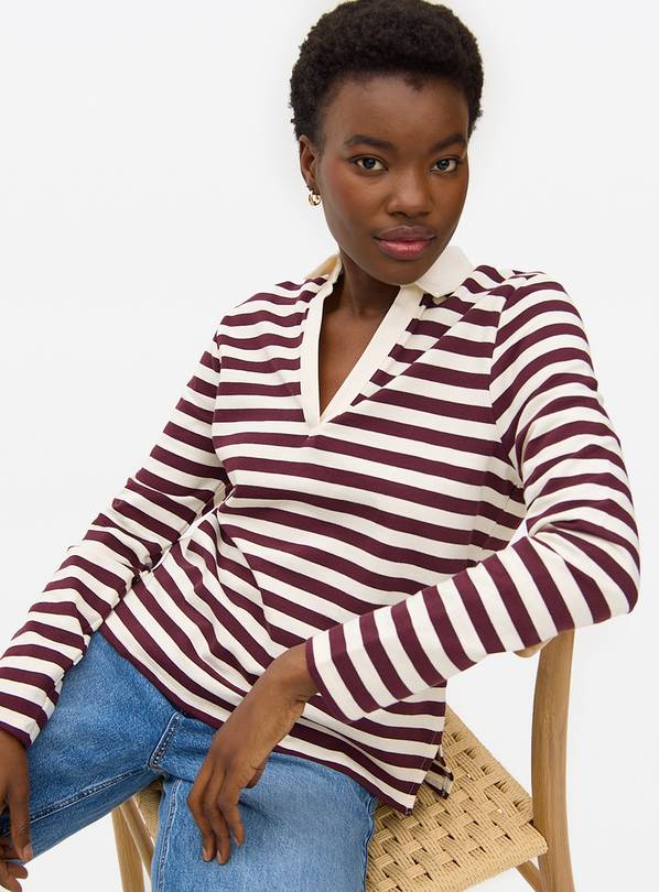 Buy Burgundy Stripe Long Sleeve Rugby Top 18 | Tops | Argos