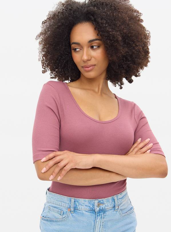 Buy Mid Pink Ribbed Scoop Neck Top 10 | Tops | Argos