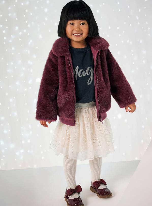 Buy Dark Red Collared Faux Fur Jacket 1-2 years | Coats and jackets | Argos