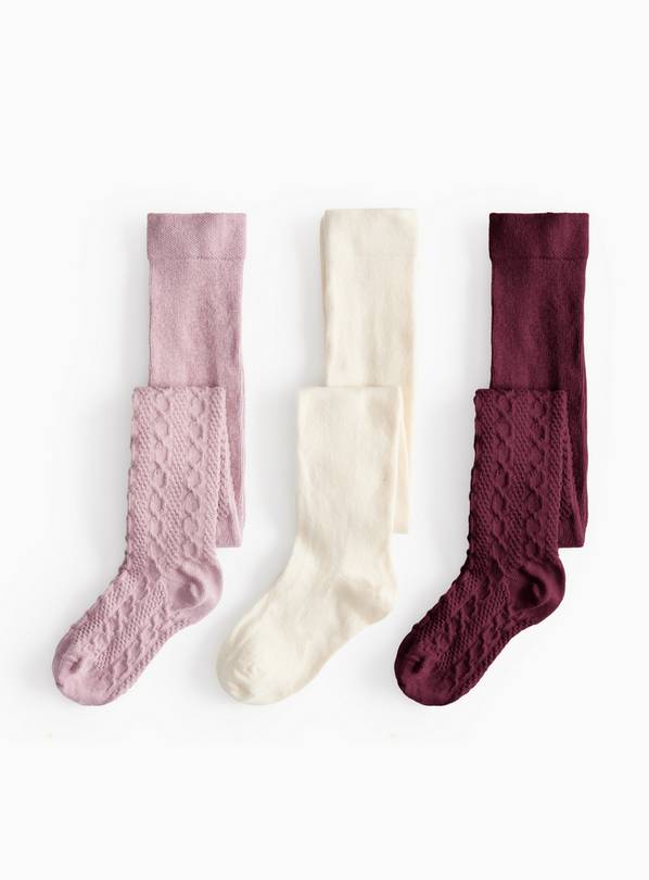 Buy Mauve Berry Supersoft Bow Detail Tights 3 Pack 4-5 years ...