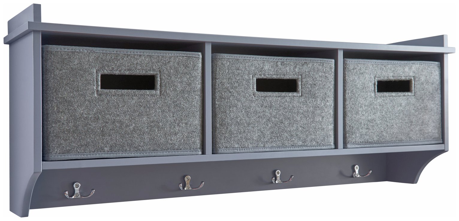 Buy Argos Home Drawer Shelf With Hooks Grey Wall Mounted And Floating ...