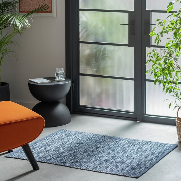 Buy Argos Home Geometric Blue Cotton Flatweave Rug 110x80cm Rugs Argos