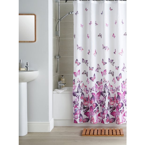 Buy Argos Home Butterflies Shower Curtain Pink Shower curtains Argos