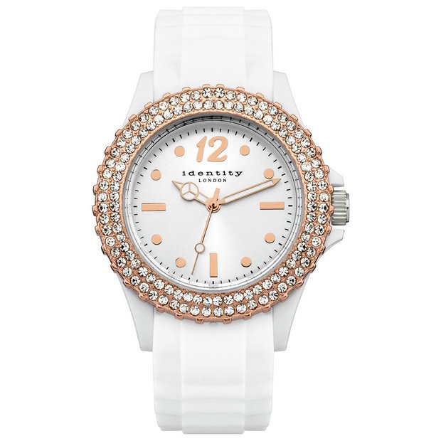 Buy Identity London White Silicone Strap Stone Set Dial Watch at Argos ...