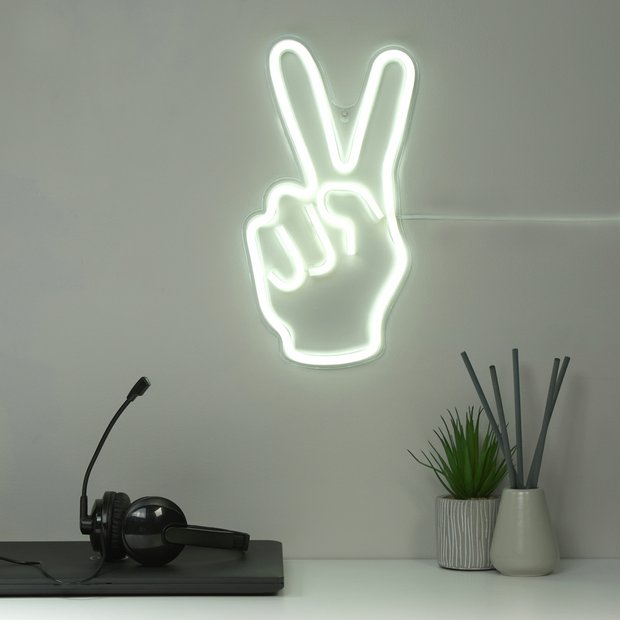 Peace Sign Plug In Wall Peace Neon LED Wall Sign, White, 7.5 X 12
