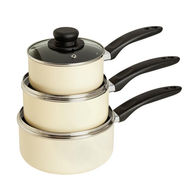 Buy Argos Home Aluminium Non Stick 3 Piece Pan Set Cream Pan sets Argos