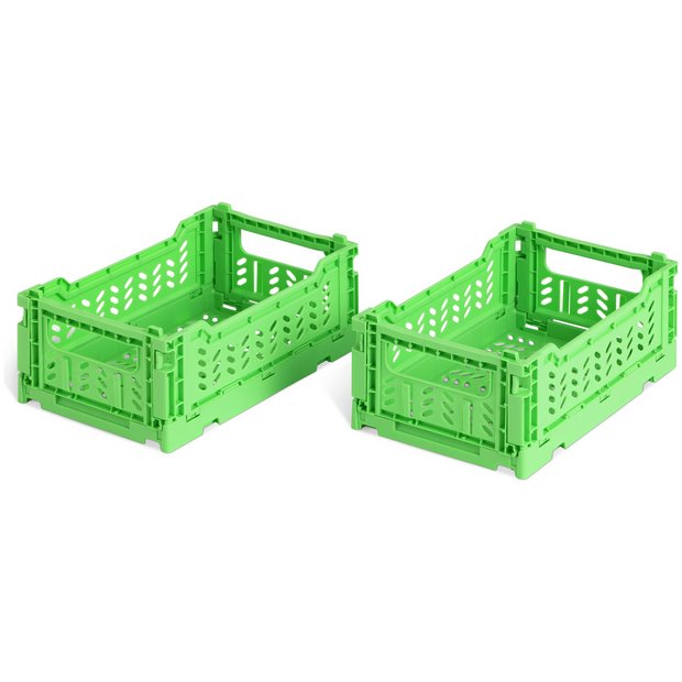 Buy Habitat 2 x 3L Small Plastic Storage Folding Crates Green Decorative storage boxes Habitat