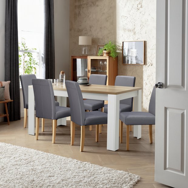 Buy Argos Home Preston Wood Effect Dining Table 6 Grey Chairs Dining table and chair sets Argos