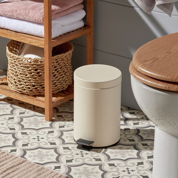 Cream Bathroom Bin Pedal & Push Bin 6.5L Cream | Bathroom Bins | B&M