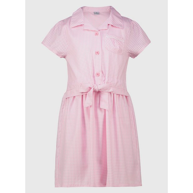 Pink Gingham School Blouse Girls Lilac Knitted Collar Gingham School